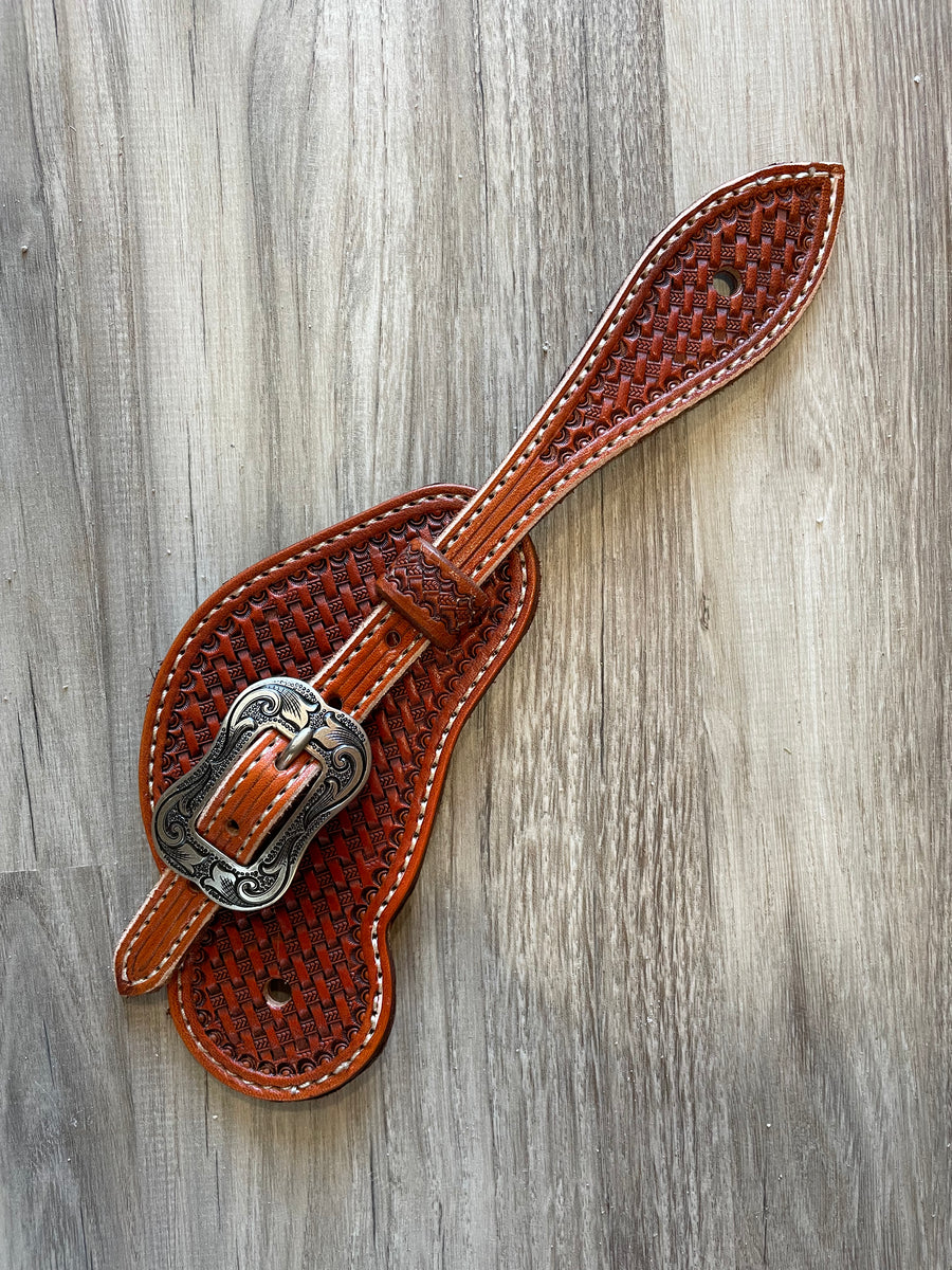 Basket weave spur straps with bronze – Crooked Horn Leather Company